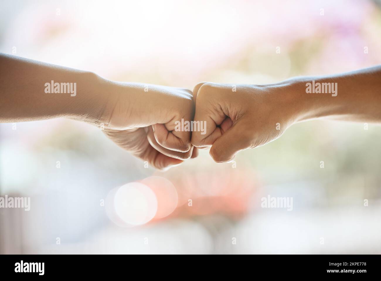 Teamwork, fist bump and motivation, collaboration and success for goals, trust and support ...