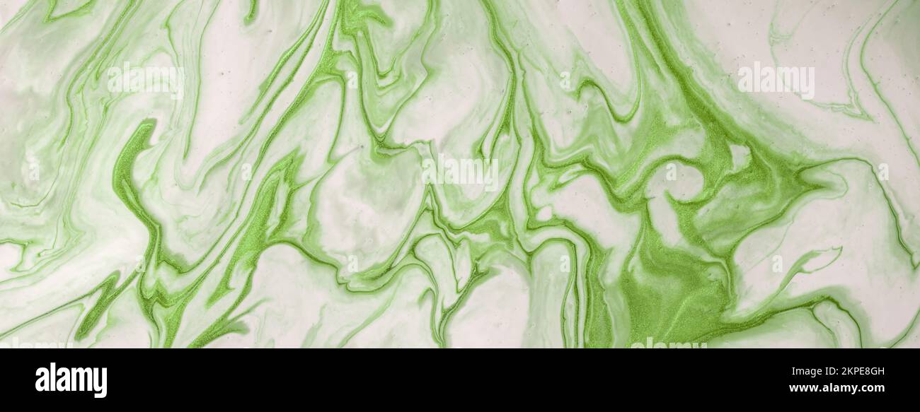 Abstract fluid art background light green and white colors. Liquid ...