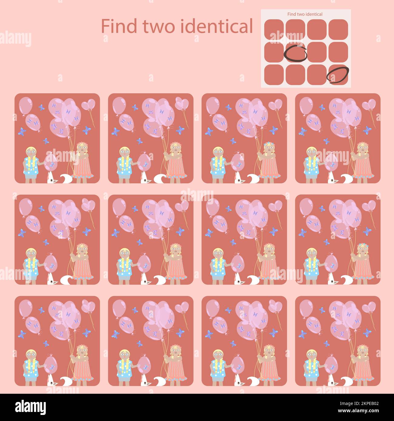 Find 2 identical pictures in a fun children s puzzle game for children under 7 years old Stock ...