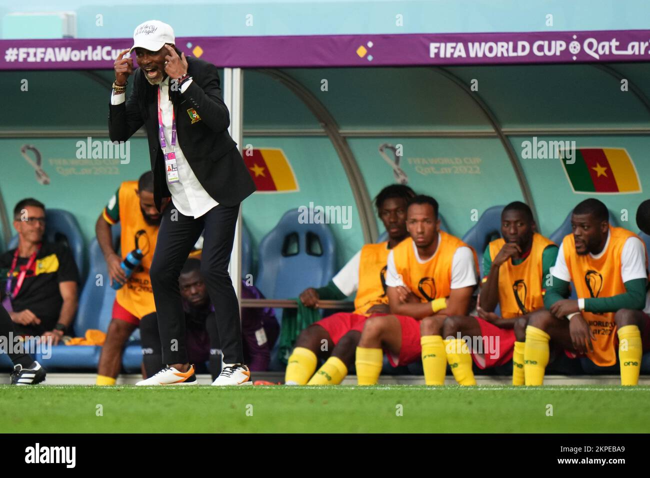 Al Wakrah, Qatar. 28th Nov, 2022. Cameroon head coach Rigobert Song ...