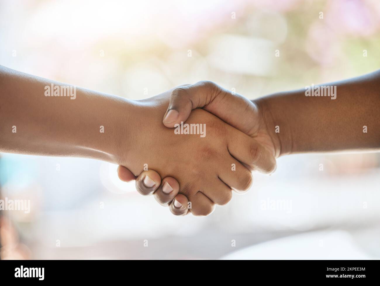 Support, trust and closeup of handshake for teamwork, partnership and ...