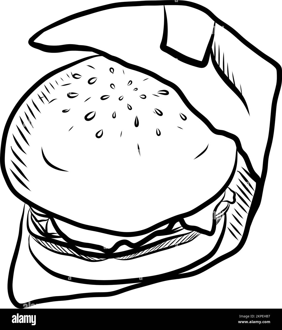 Hand Drawn Sketch of Tasty Hamburger with Tomato Sauce, Cheese and Meat ...
