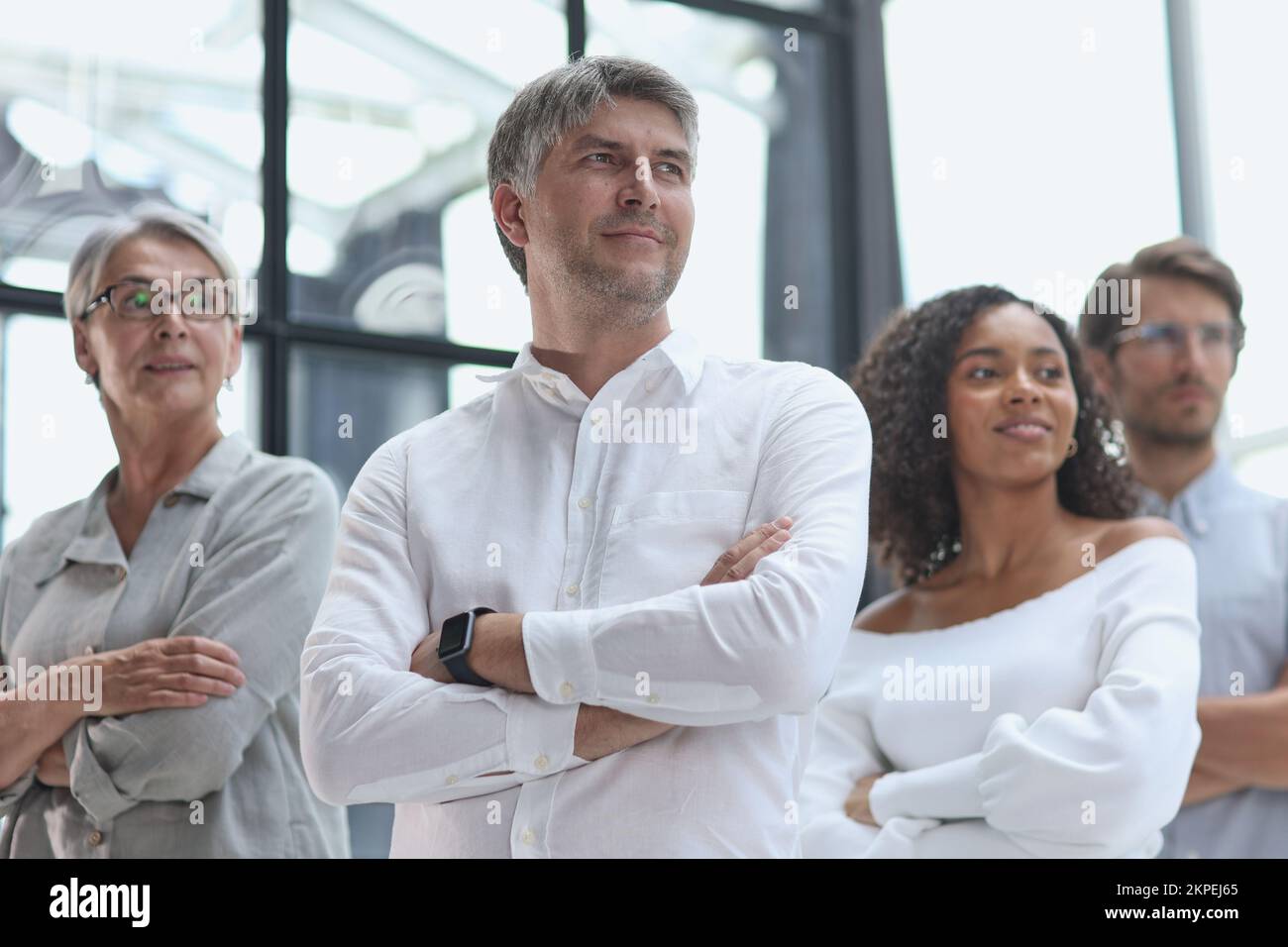 Conversation between managers and employees in the office Stock Photo ...