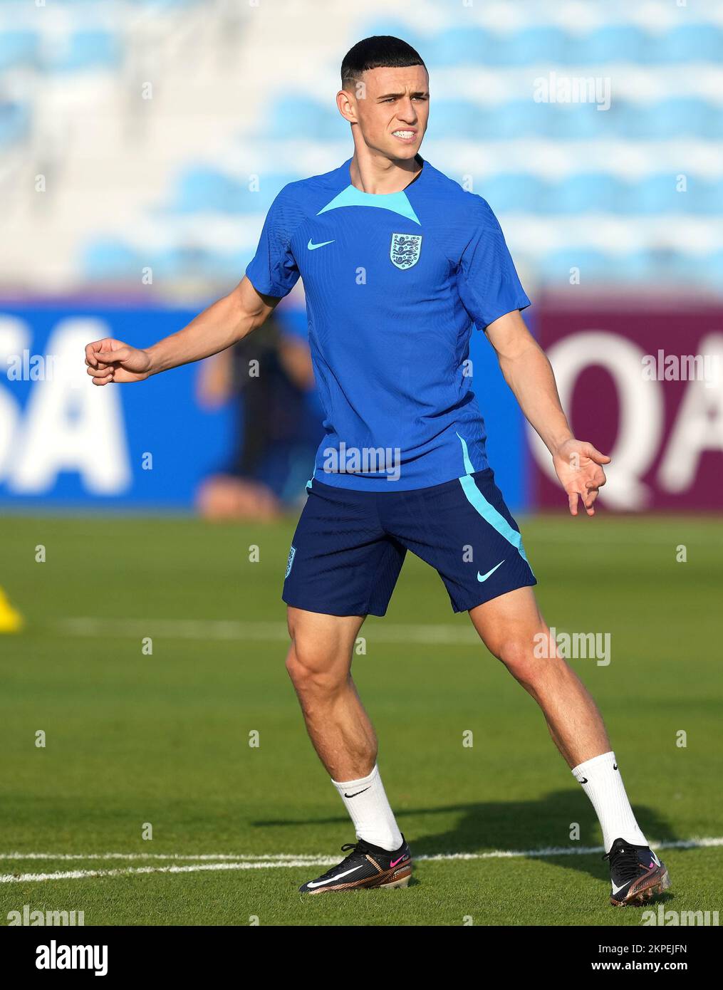 England's Phil Foden during a training session at the Al Wakrah Sports ...