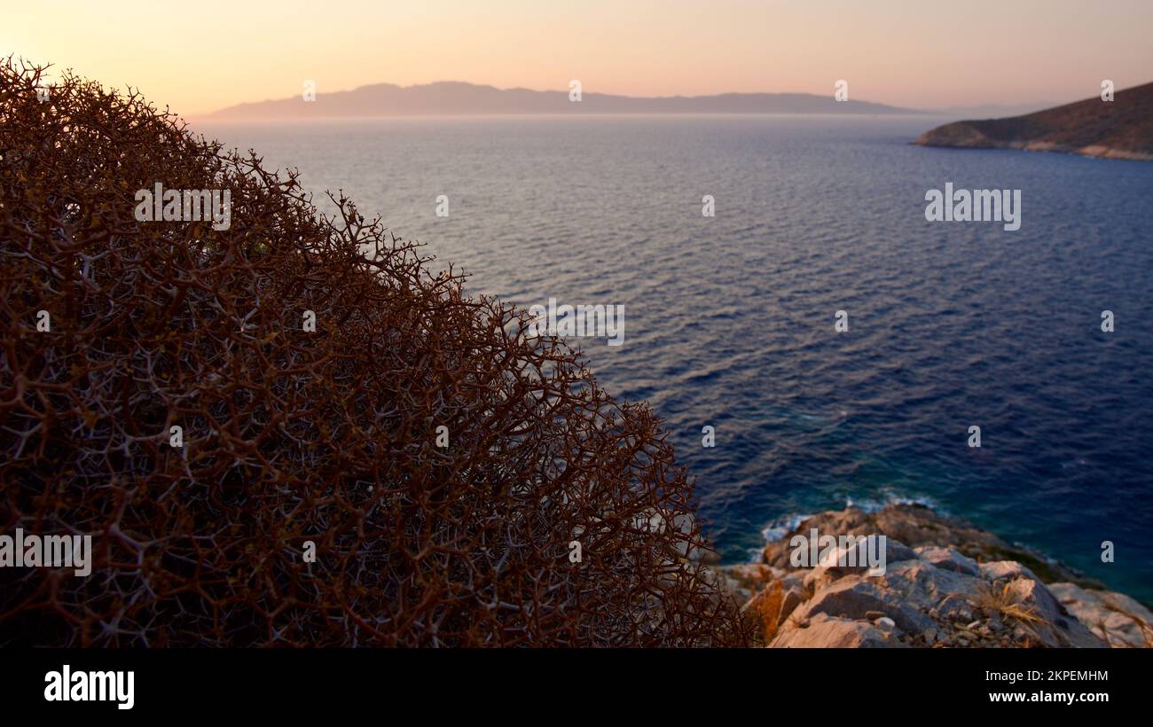Southwestern tip of Turkey. Sunset from the ancient city of Datca Knidos. Yazikoy village harbor ...