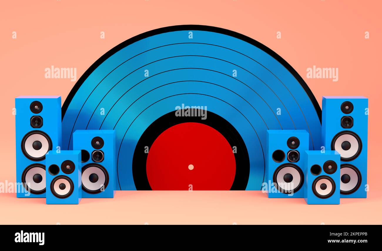 Set of Hi-fi speakers with loudspeakers isolated on coral background ...