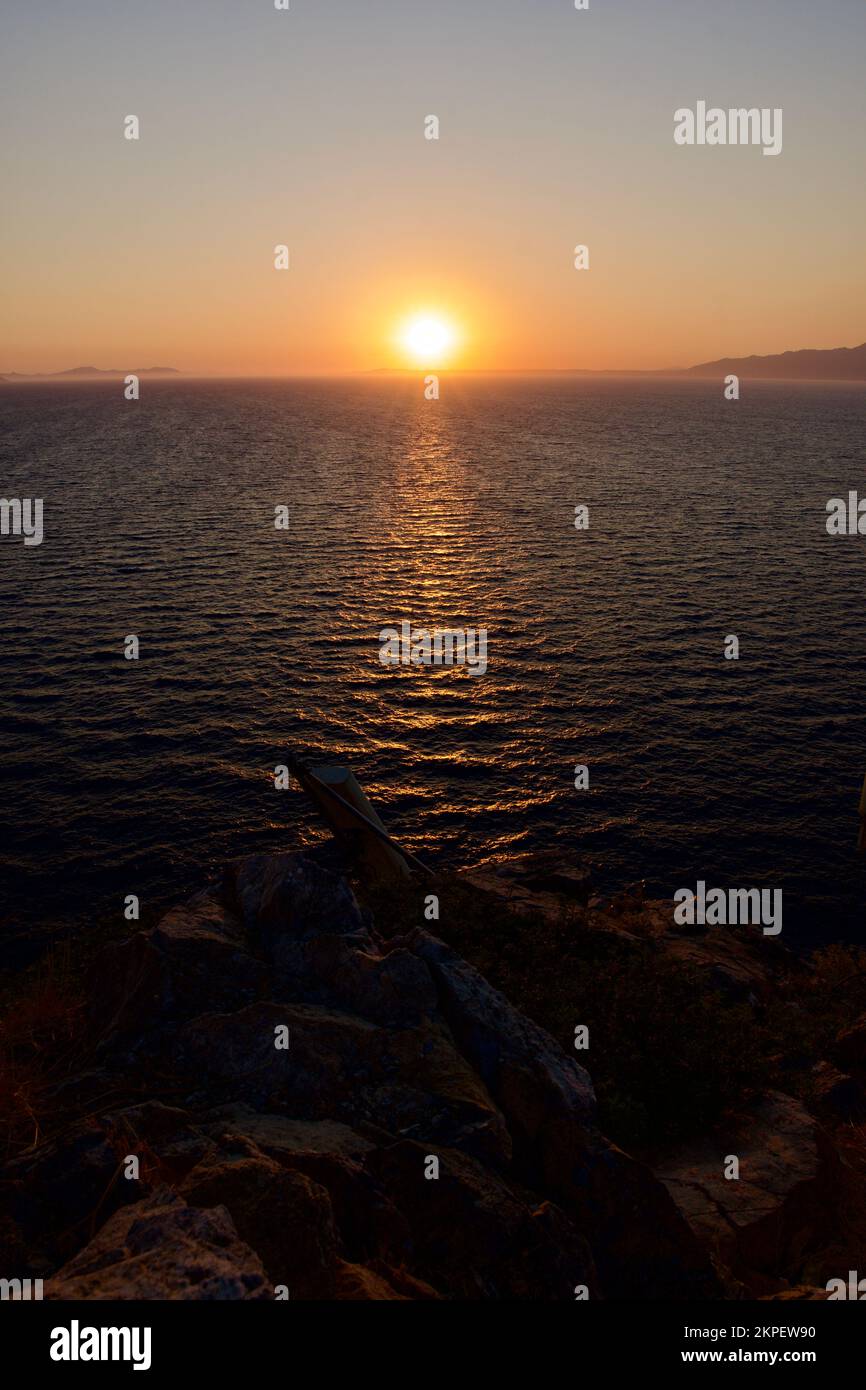 Southwestern tip of Turkey. Sunset from the ancient city of Datca Knidos. Yazikoy village harbor ...