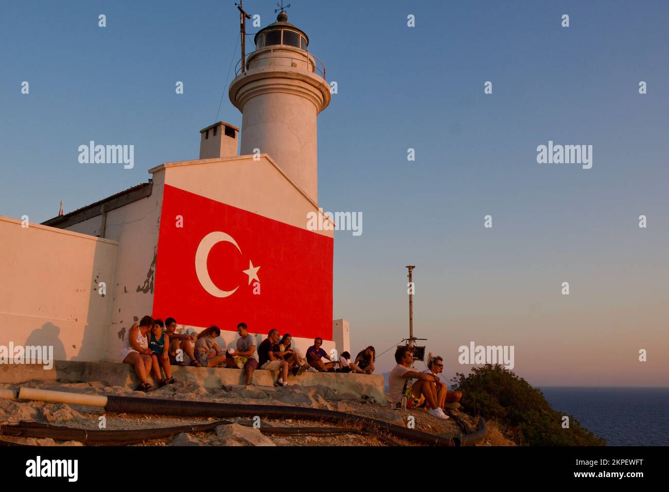 Southwestern tip of Turkey. Sunset from the ancient city of Datca Knidos. Yazikoy village harbor ...
