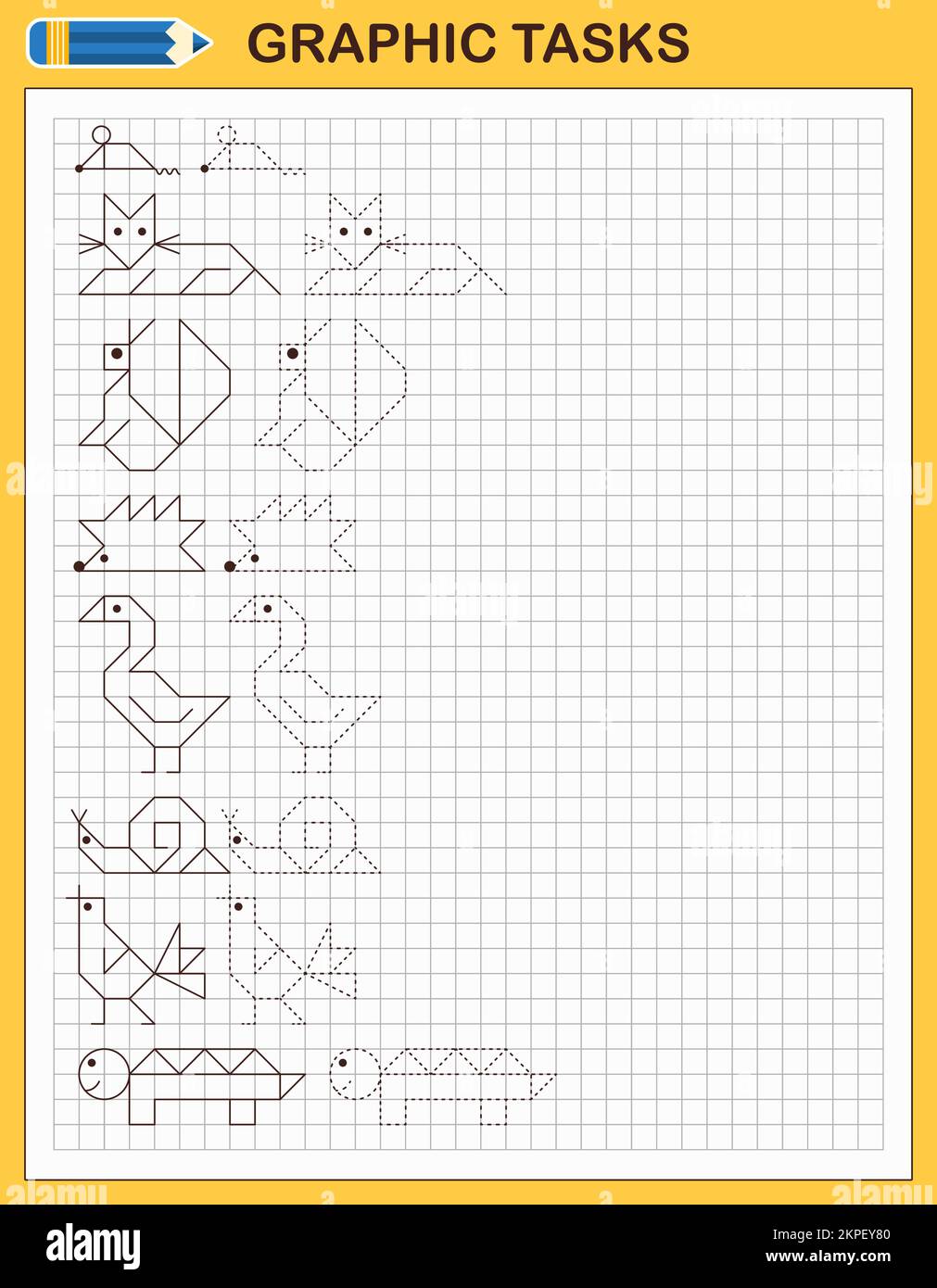 Graphic tasks by cells. Educational games for kids Stock Vector Image ...