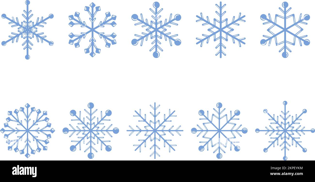 Blue snowflakes collection. Vector cartoon set of winter design ...