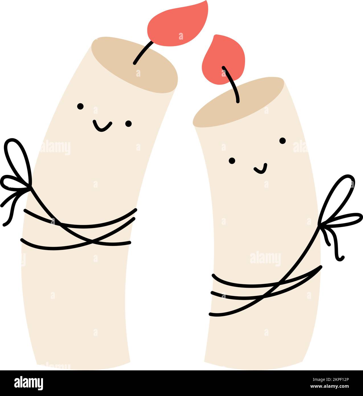 Couple of happy love smilling doodle burning candles. Vector christmas ...