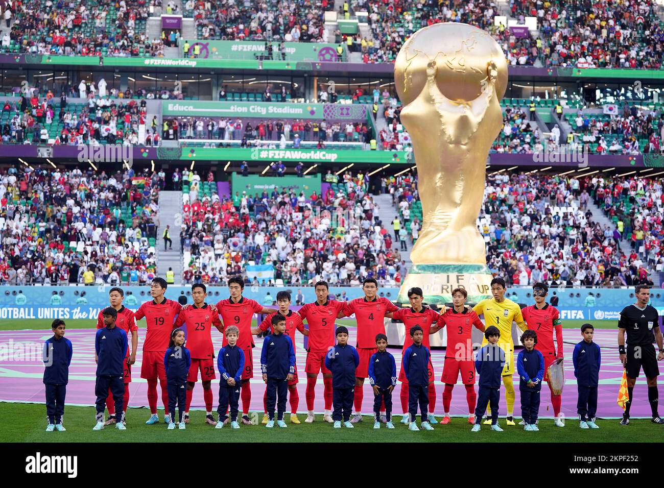 South Korea players line up before the FIFA World Cup Group H match at ...