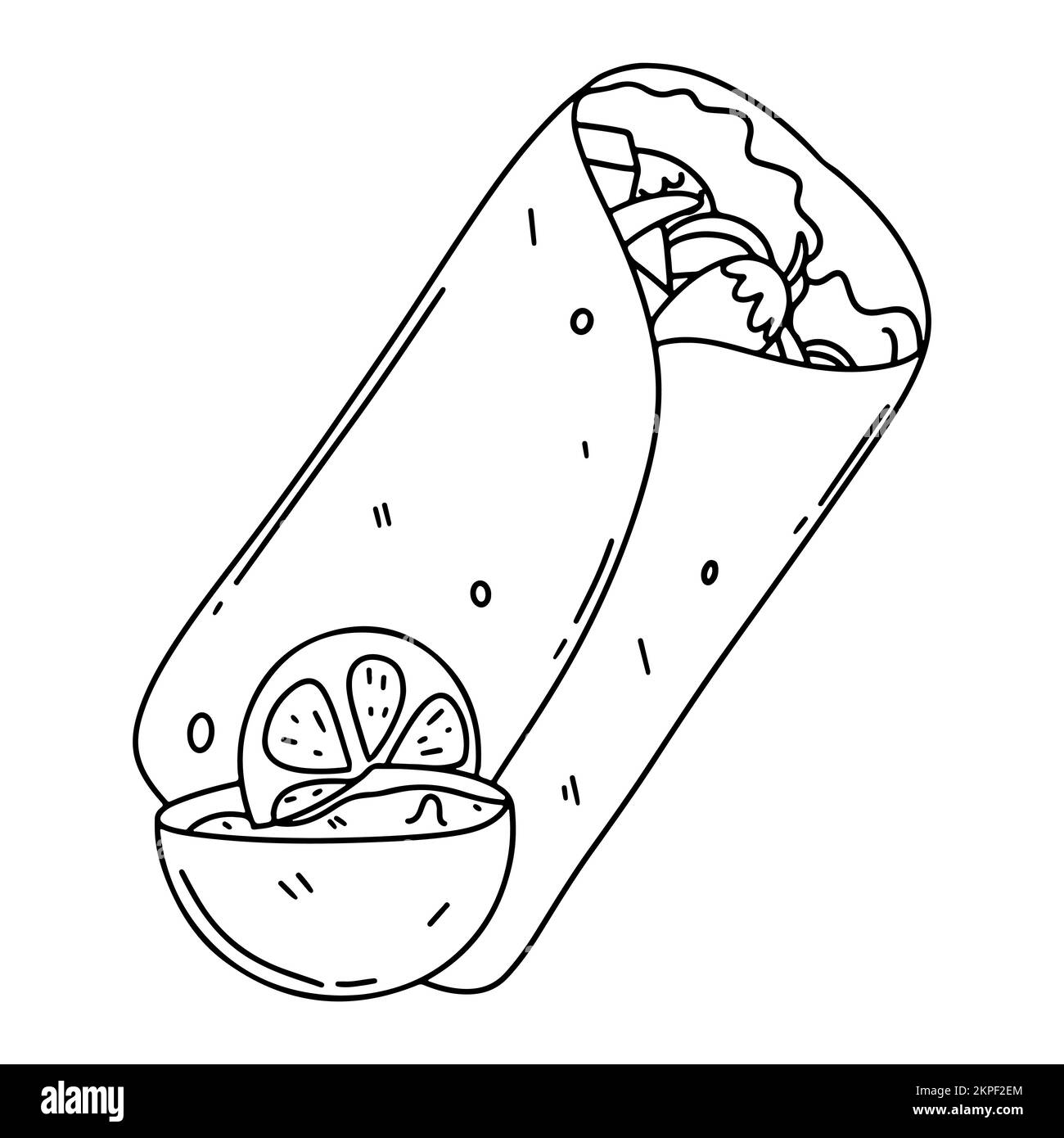 Burrito in hand drawn doodle style. Mexican traditional meal. Vector ...