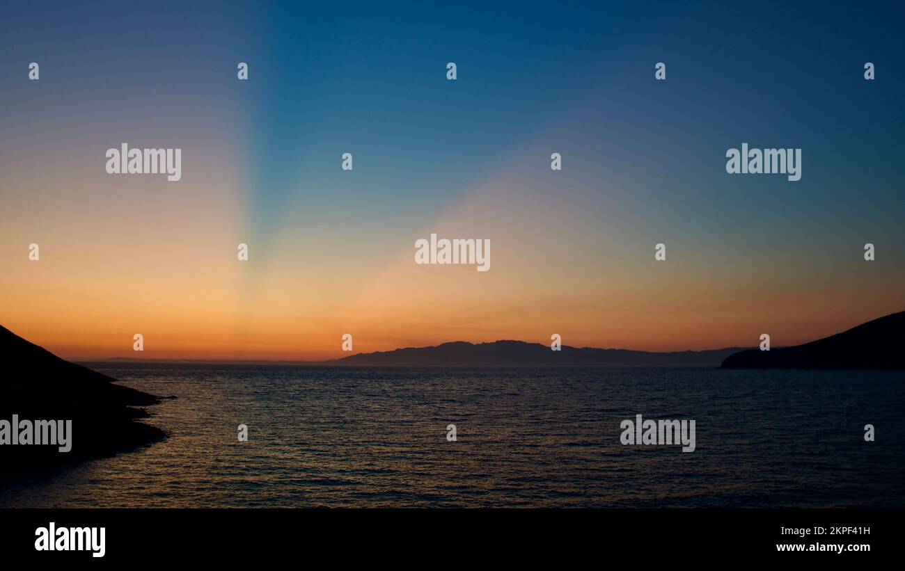 Southwestern tip of Turkey. Sunset from the ancient city of Datca Knidos. Yazikoy village harbor ...