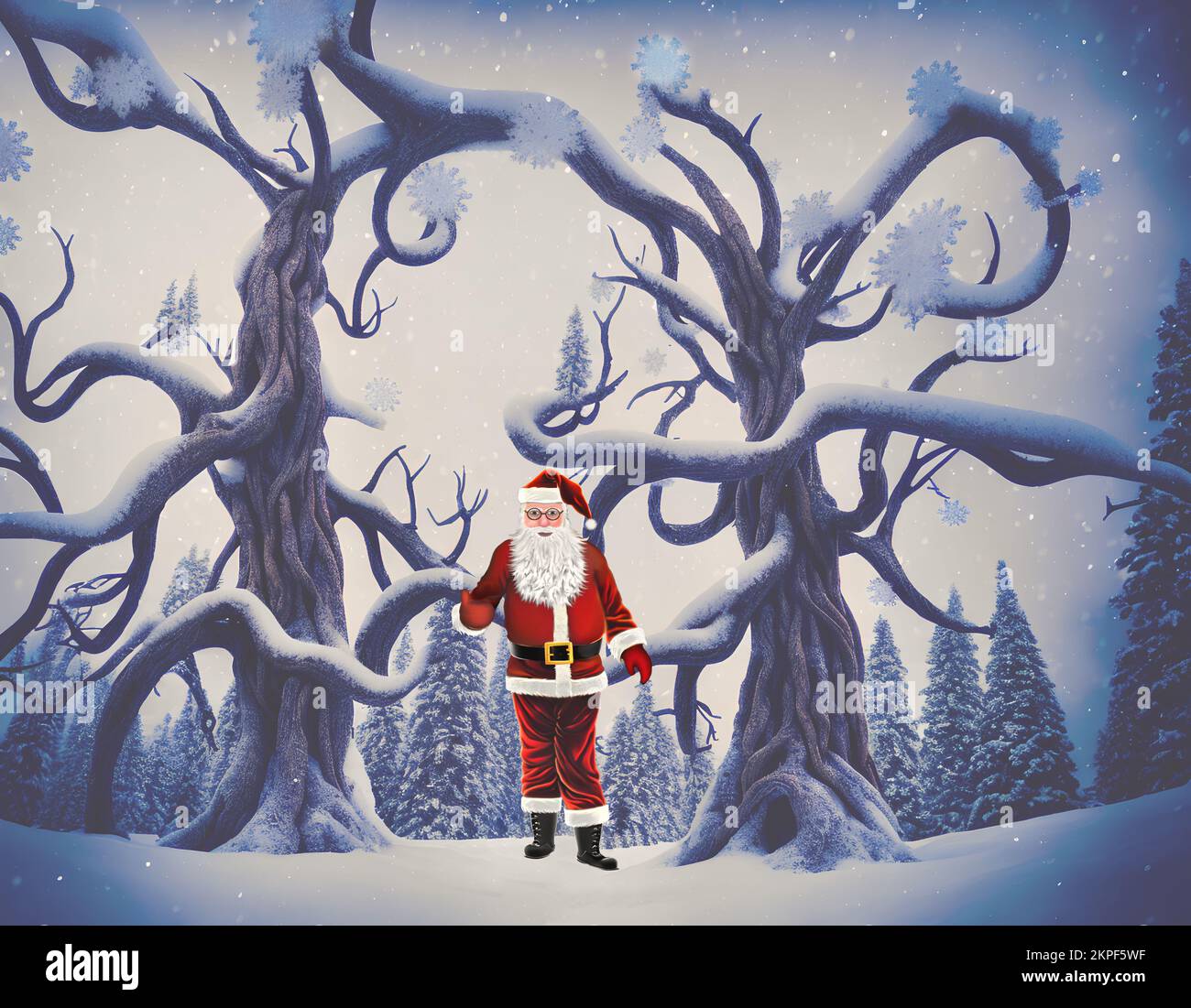 Santa Claus in a snow-covered forest - digital illustration Stock Photo ...