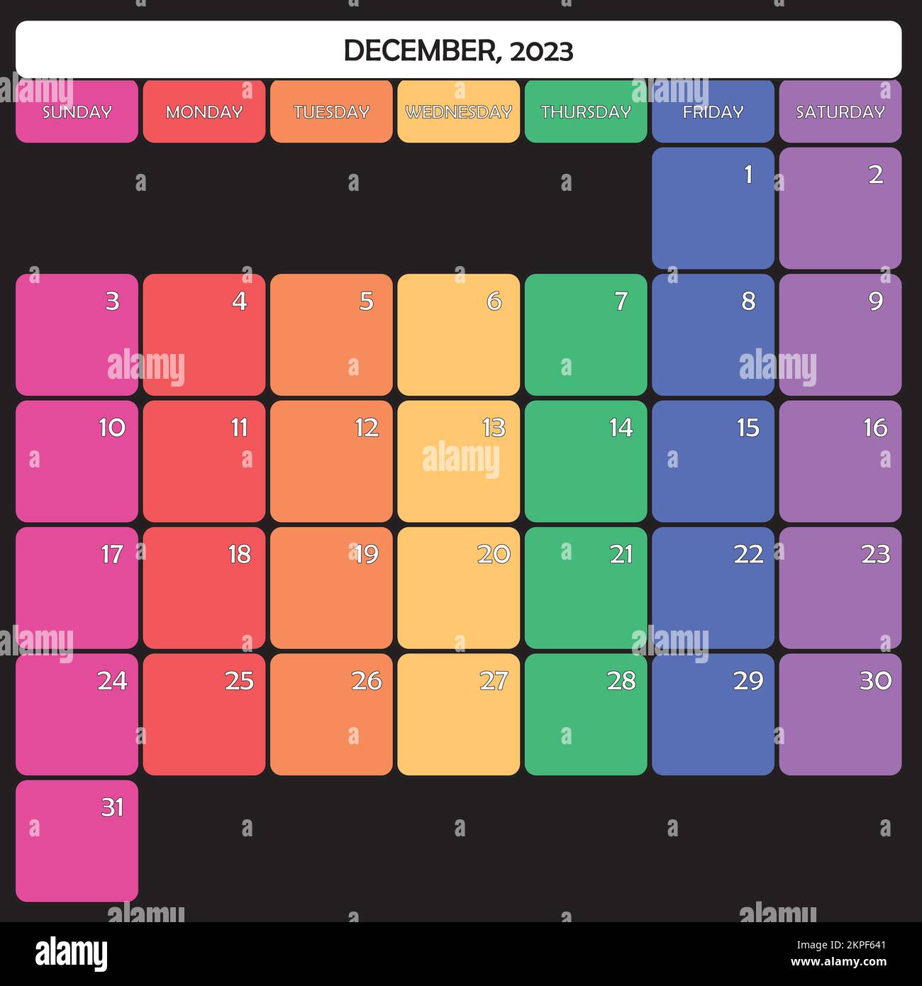 December 2023 Planner Calendar big editable space color day Stock ...