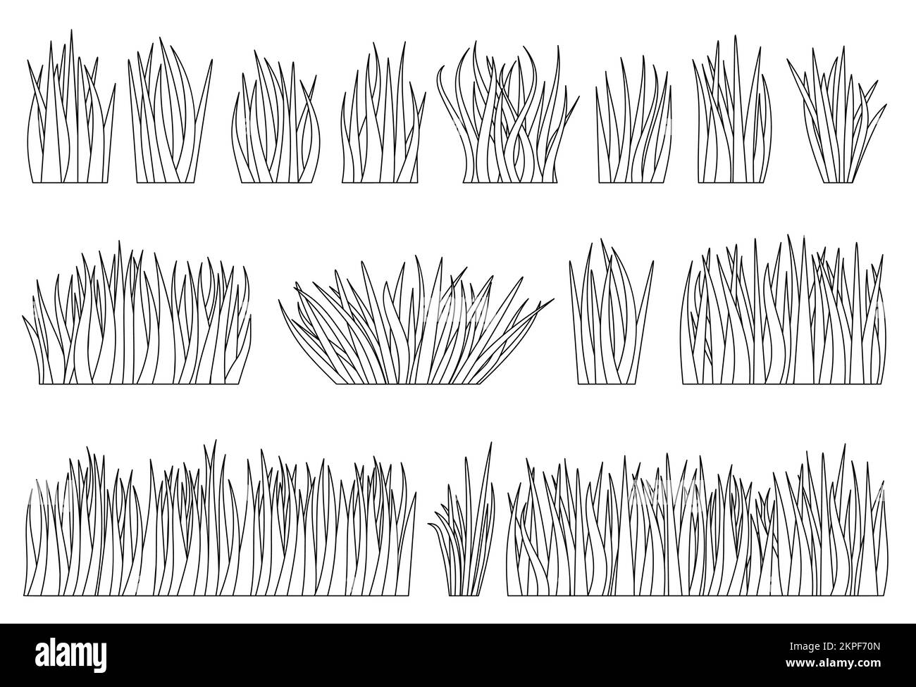 Grass natural organic lawn outline set. Coloring book page summer herb ...