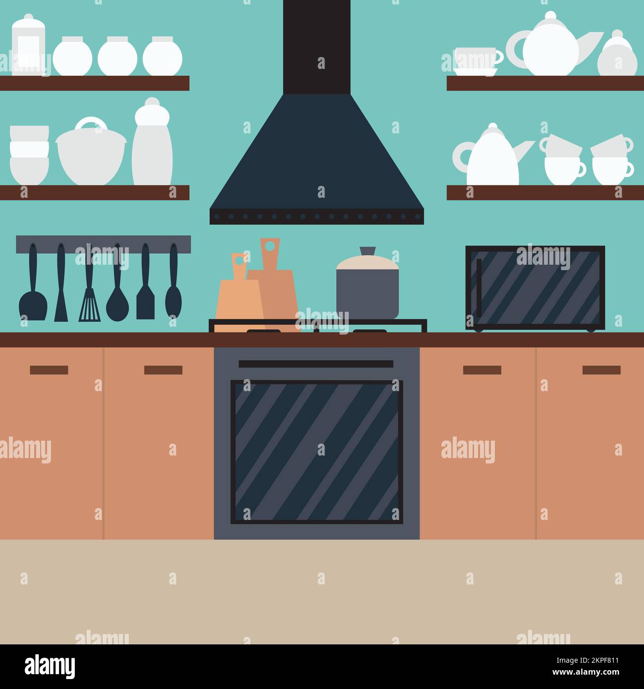 Kitchen interior flat style Stock Vector Image & Art - Alamy