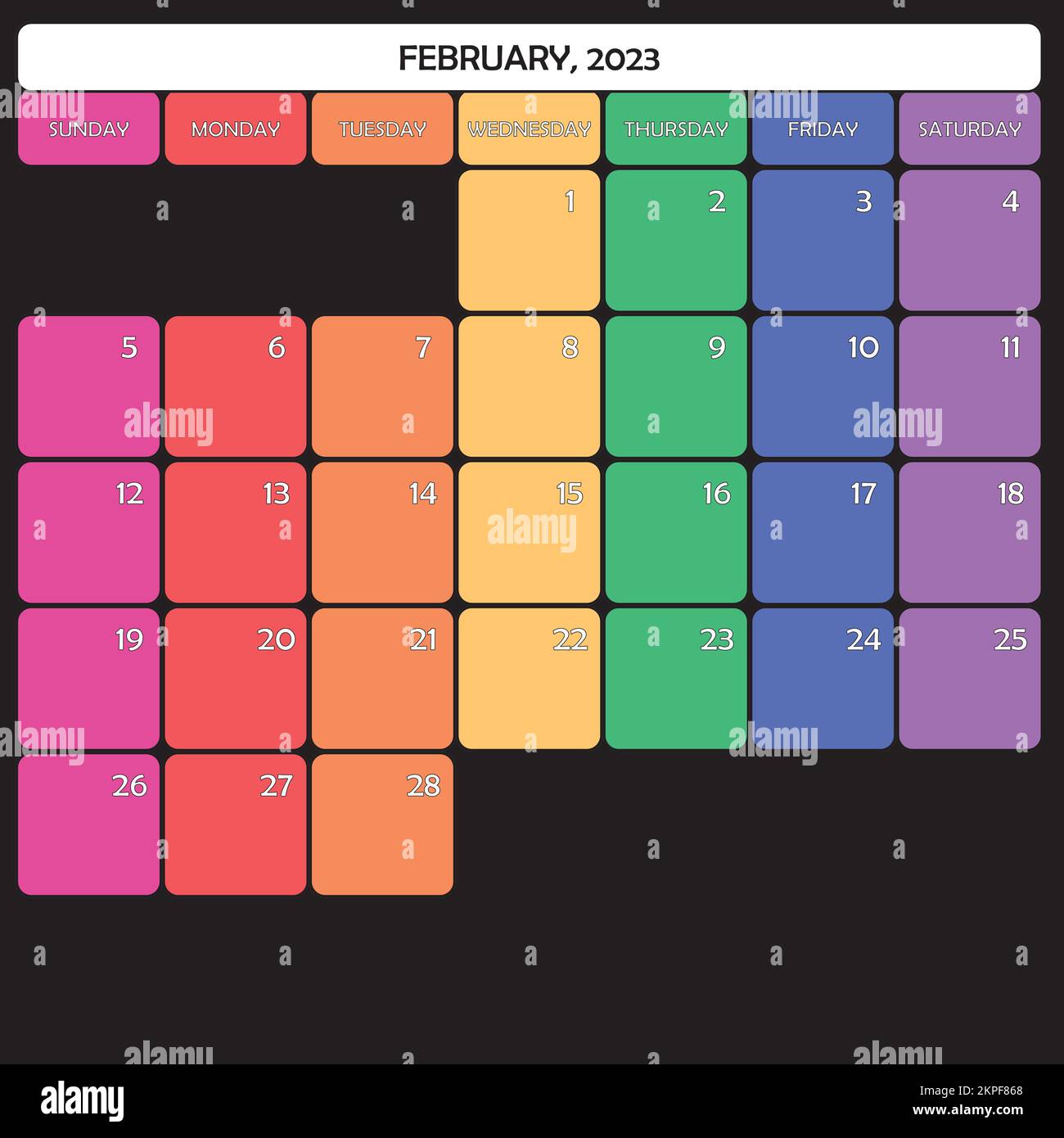 February 2023 Planner Calendar big editable space color day Stock ...