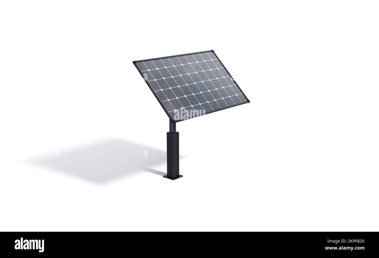 Blank black solar panel mockup stand, side view, 3d rendering. Empty ...