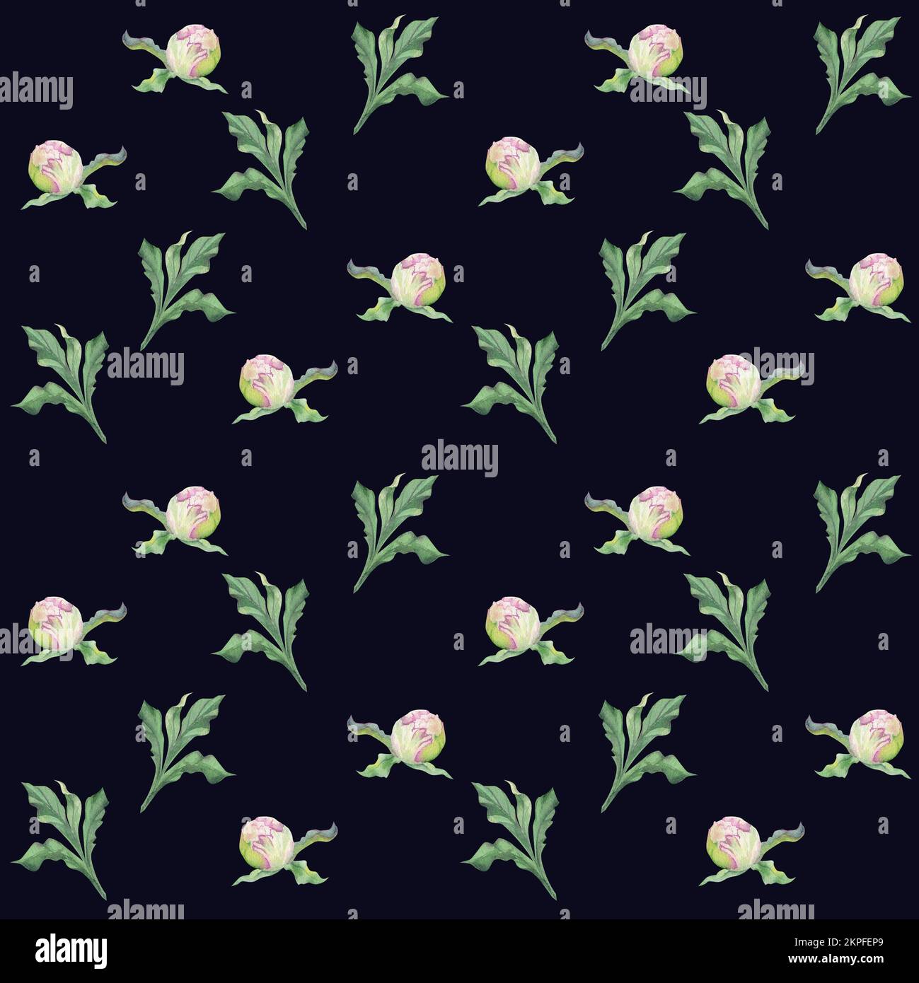 Watercolor seamless pattern with hand drawn delicate pink peony flowers ...