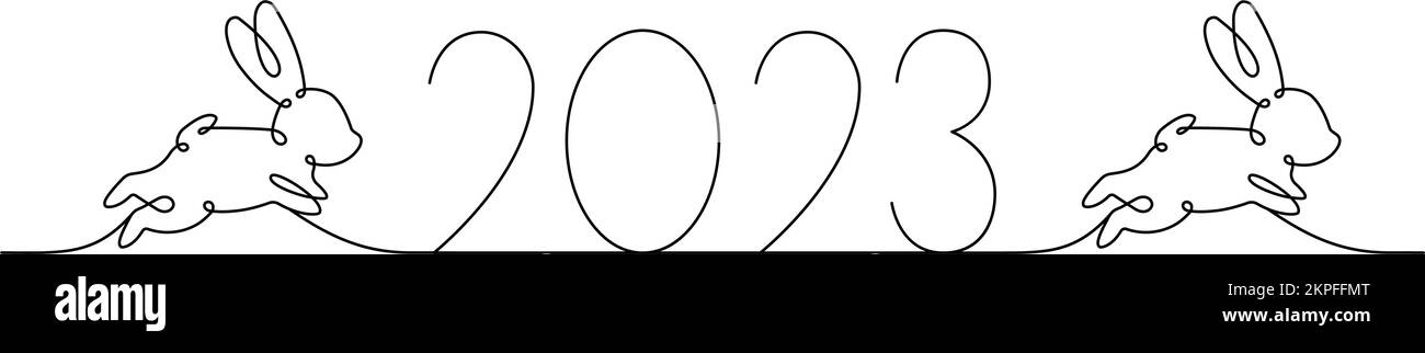 2023 Year with Rabbits one line drawing. Year of the Rabbit. Hare ...