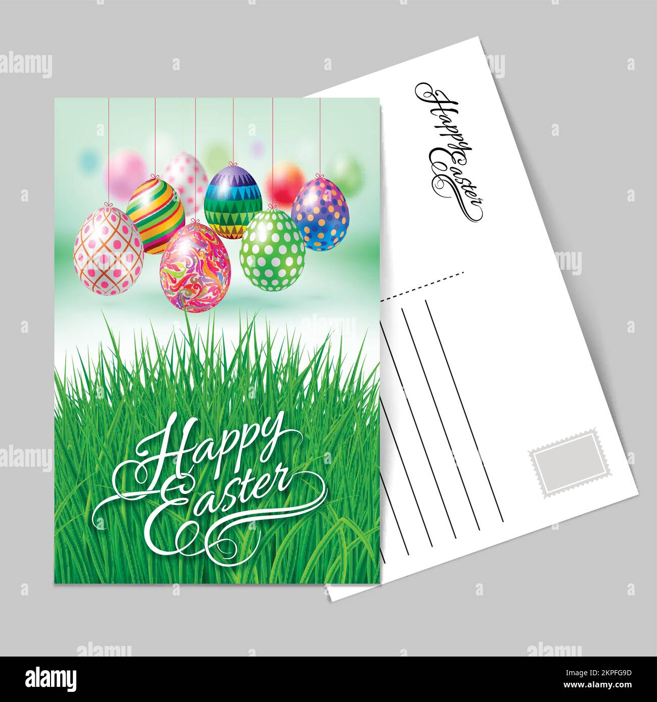 Template Greeting Card with Hanging Easter Eggs with Different ...
