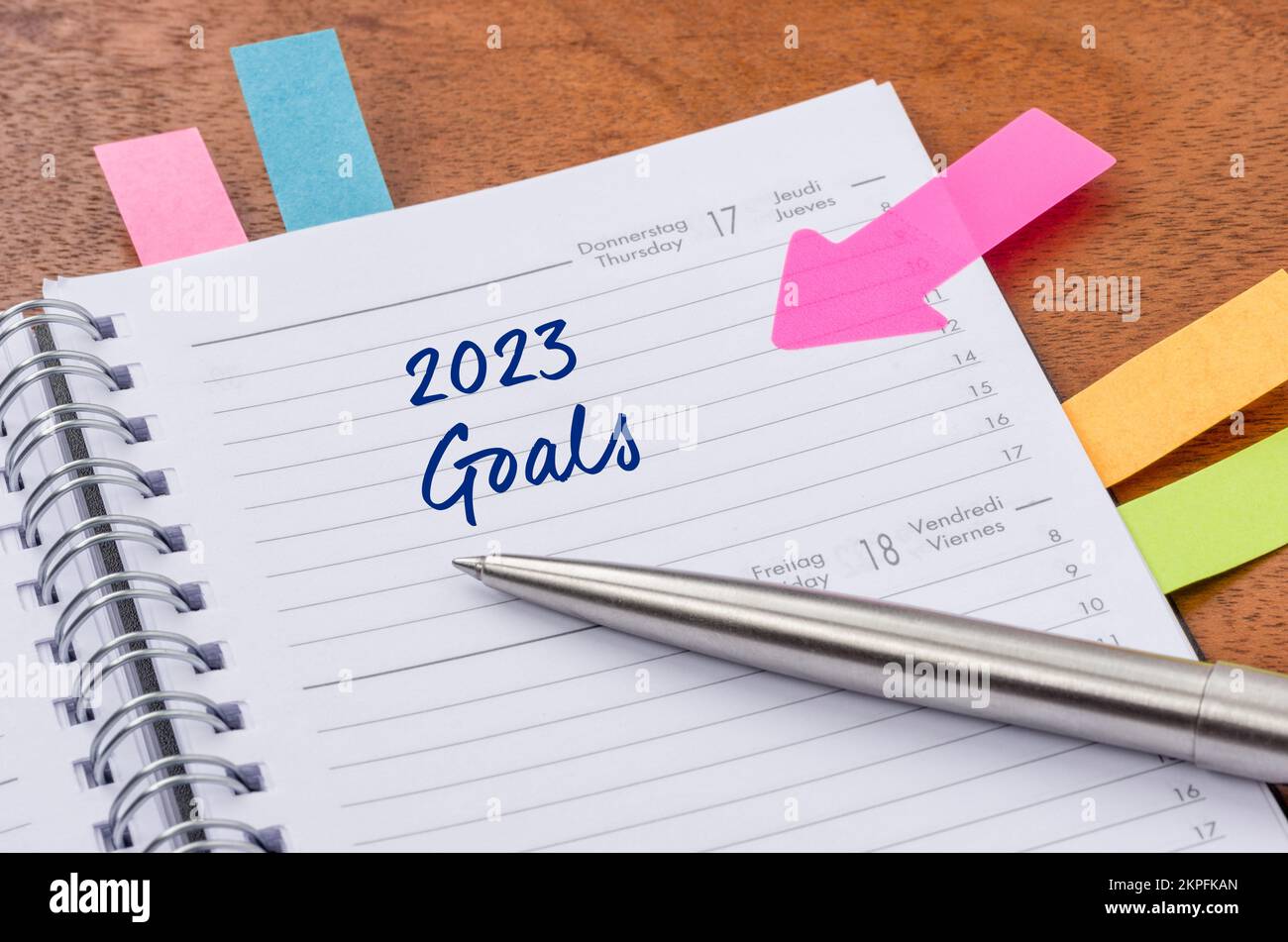 Daily planner with the entry 2023 Goals Stock Photo - Alamy