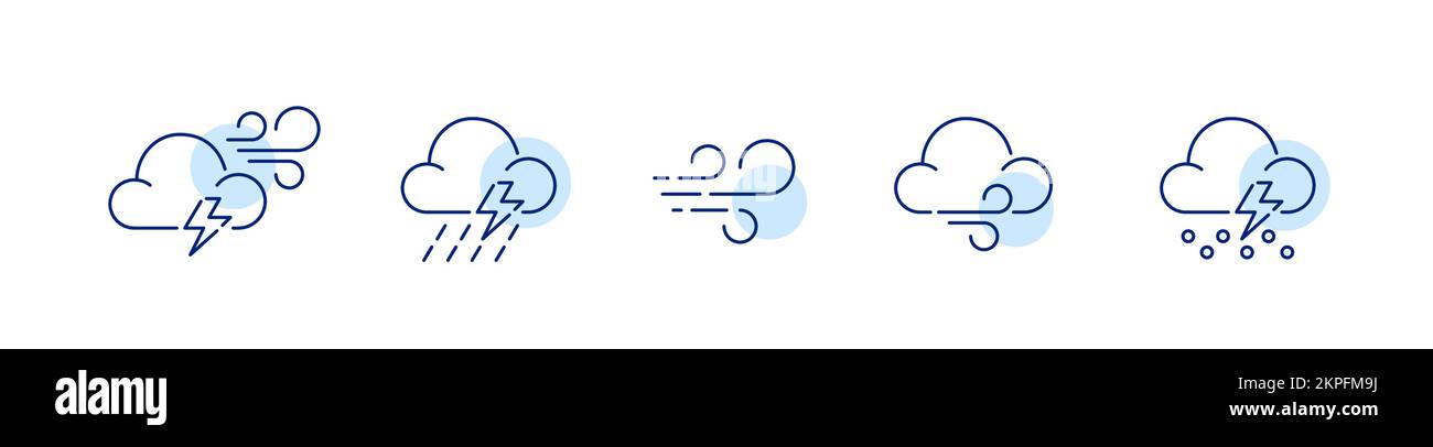 5 stormy weather forecast designs. Wind, lightning and shower. Pixel ...