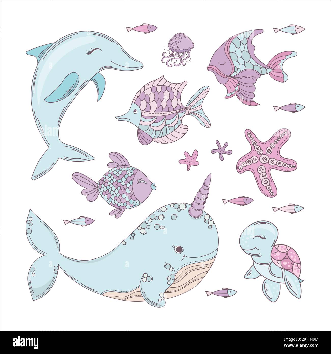 OCEAN ANIMALS Underwater Cartoon Sea Summer Tropical Cruise Vacation ...