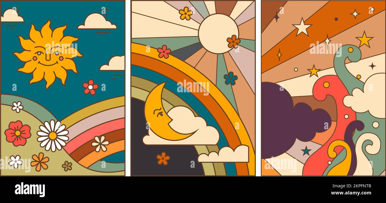 Fantasy cartoon landscape retro vintage illustration Stock Vector Image ...