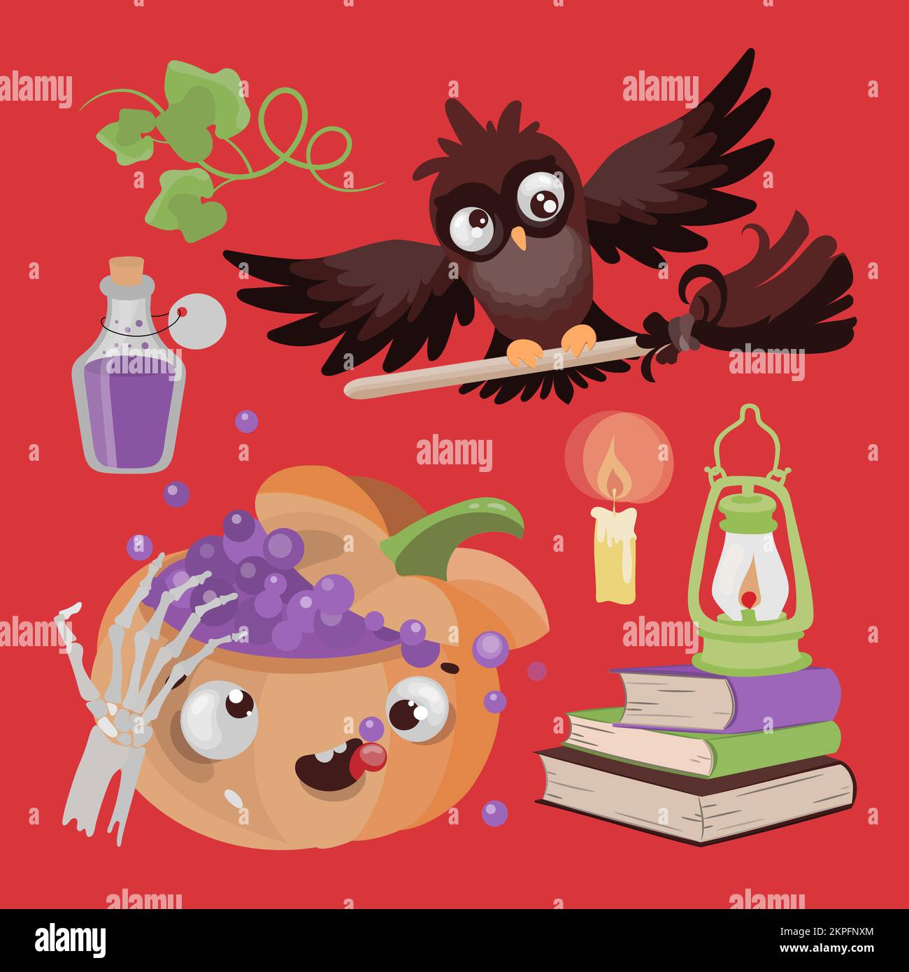 OWL HALLOWEEN Pumpkin Potion Animal Funny Flat Design Cartoon Hand ...
