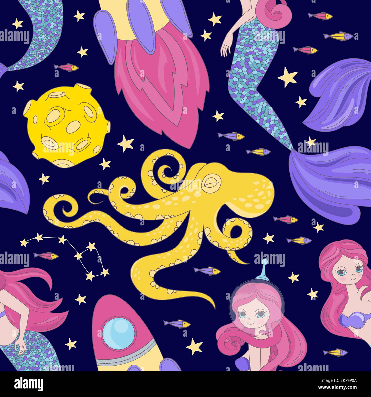 OCTOPUS MERMAID Cartoon Cosmos Space Sea Galactic Princess Girl ...