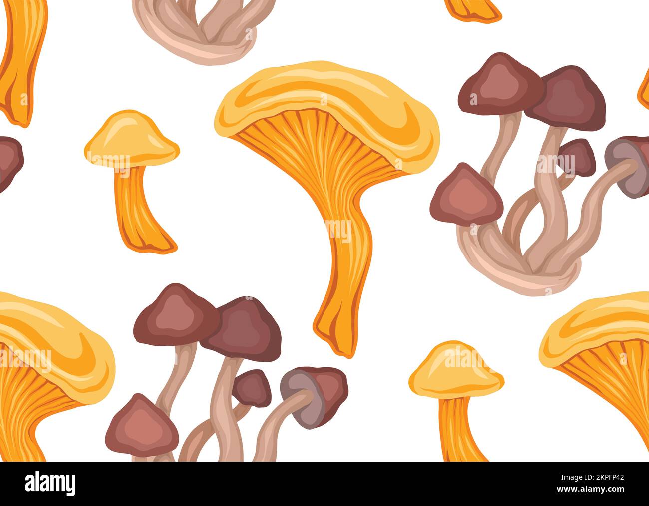 Seamless pattern with cartoon mushrooms on white background. Vector ...