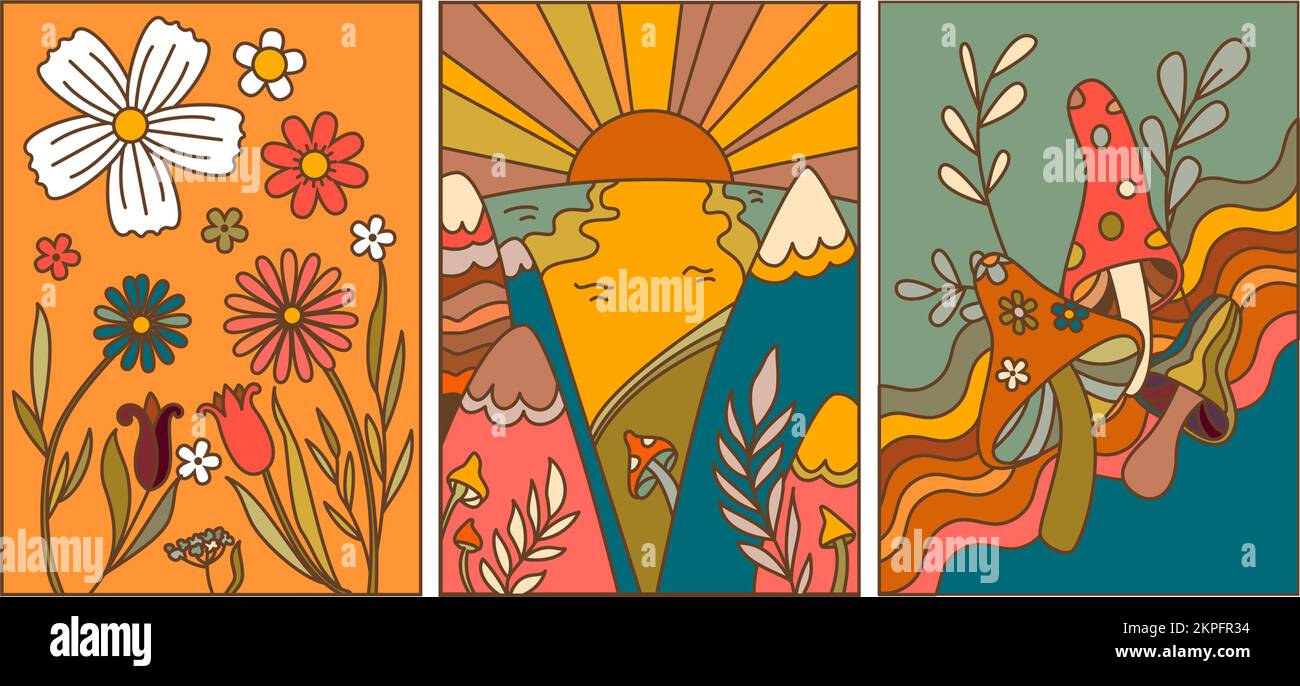 Fantasy cartoon landscape retro vintage illustration Stock Vector Image ...