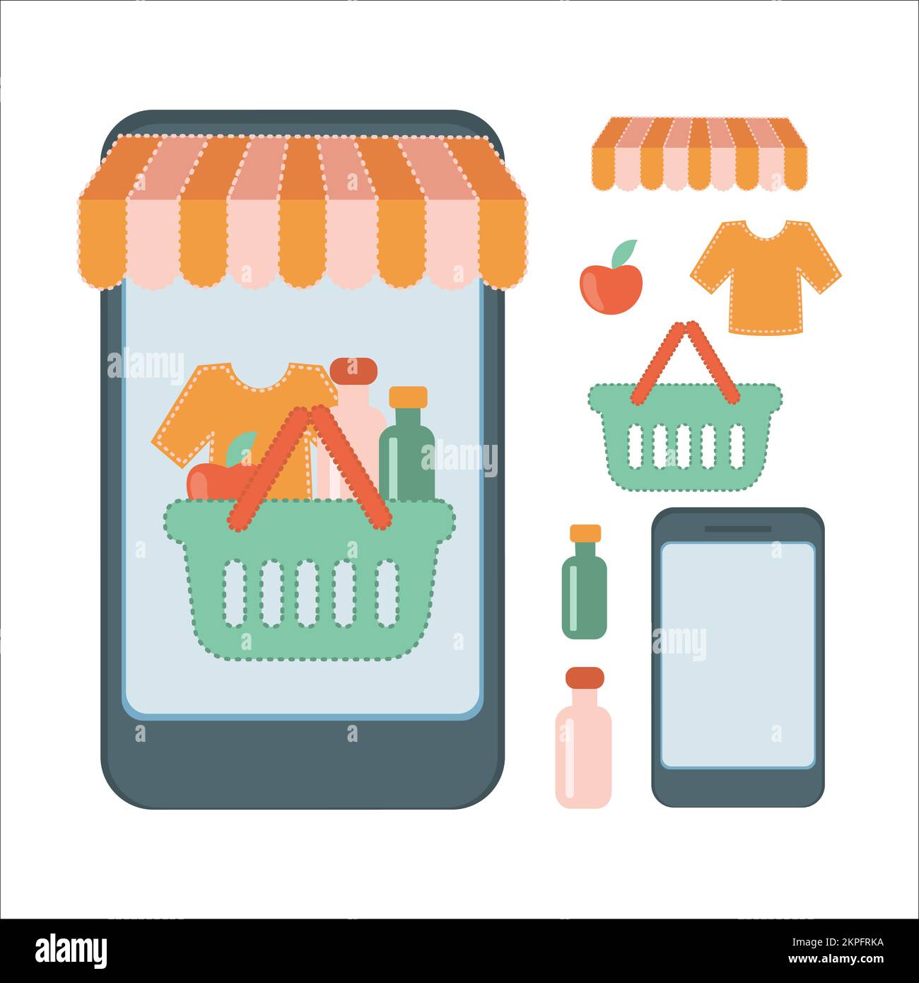 ONLINE SHOP Flat Style Market Business Internet Communication ...