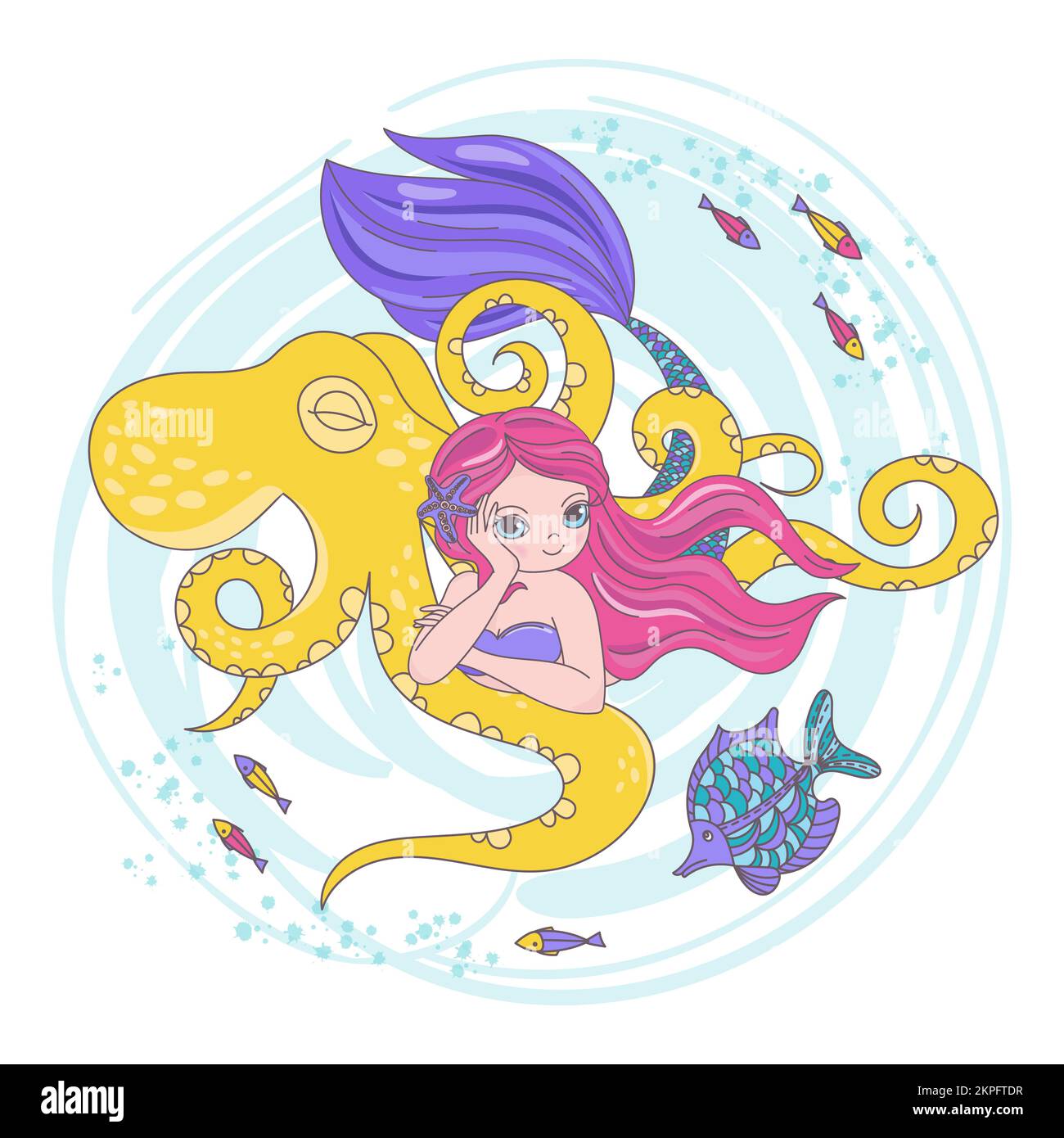 Octopus Friend Mermaid Princess Girl Cartoon Underwater Sea Ocean