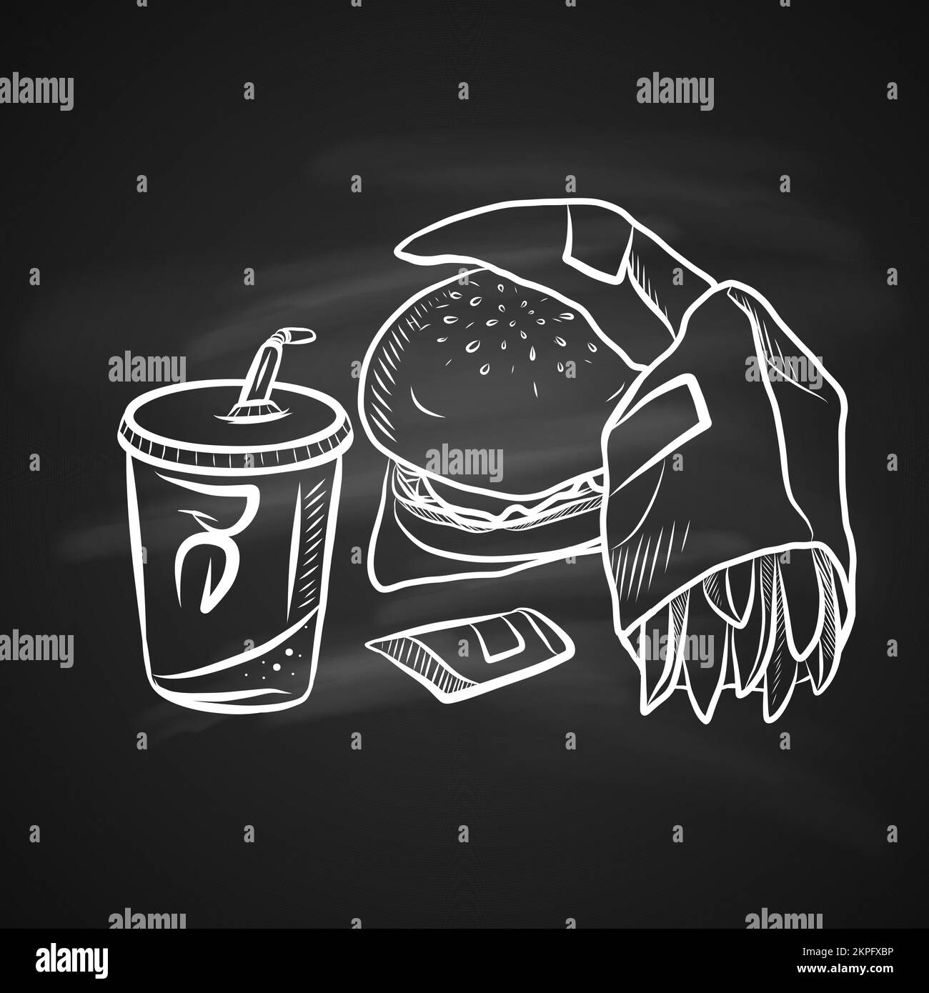 Hand Drawn Chalk Sketch on Blackboard of Tasty Fast Food. Vintage ...