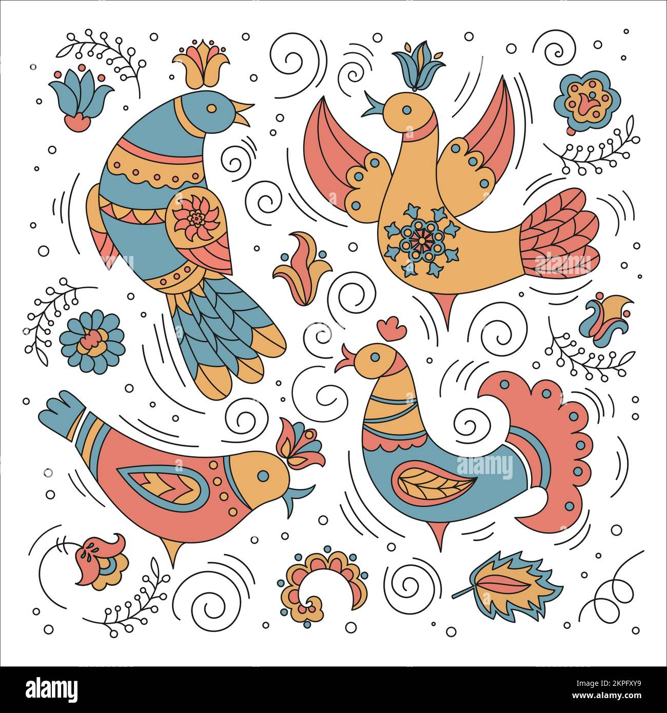 ORNAMENTAL BIRD Nature Ornithological Floral Folk Ethnic Ornament ...