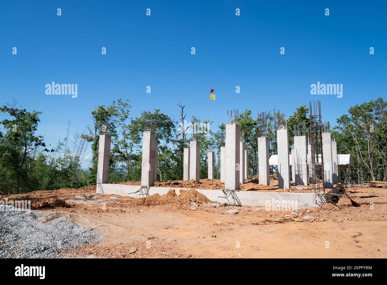 Wide angle view of reinforced concrete foundation and column for a huge ...