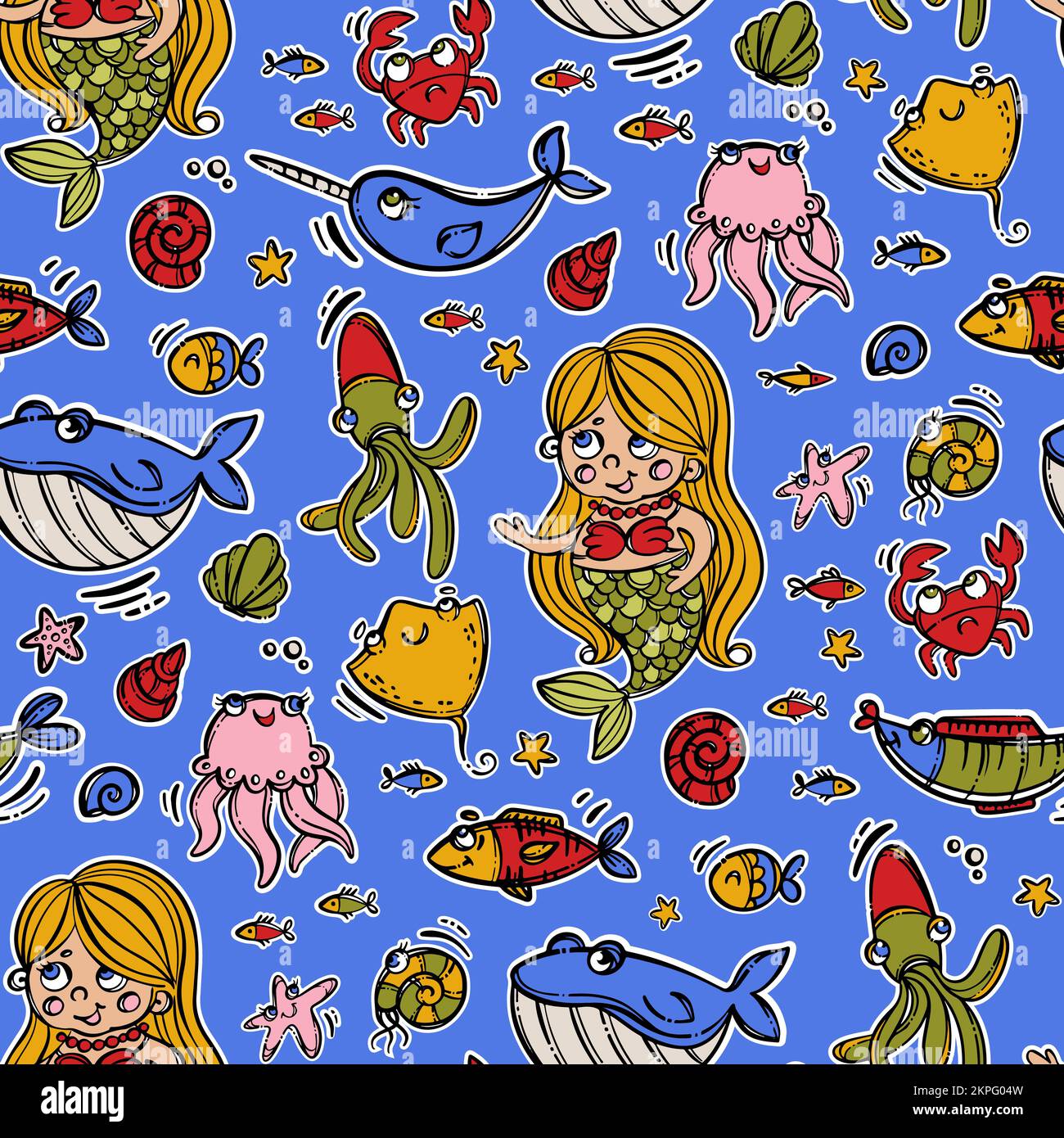UNDERWATER FRIENDS Mermaid Whale Jellyfish Squid Skat Crab Swordfish ...