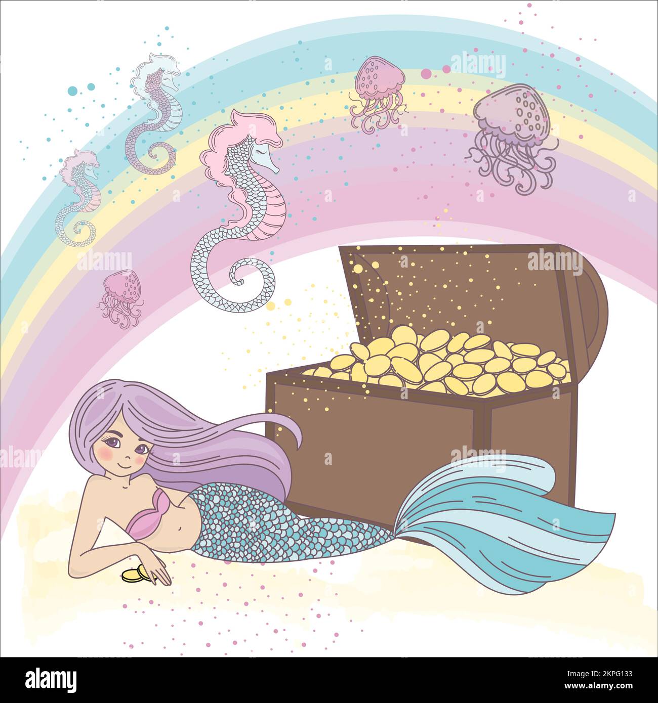 UNDERWATER TREASURE Of Long Haired Princess Mermaid Is Chest With ...