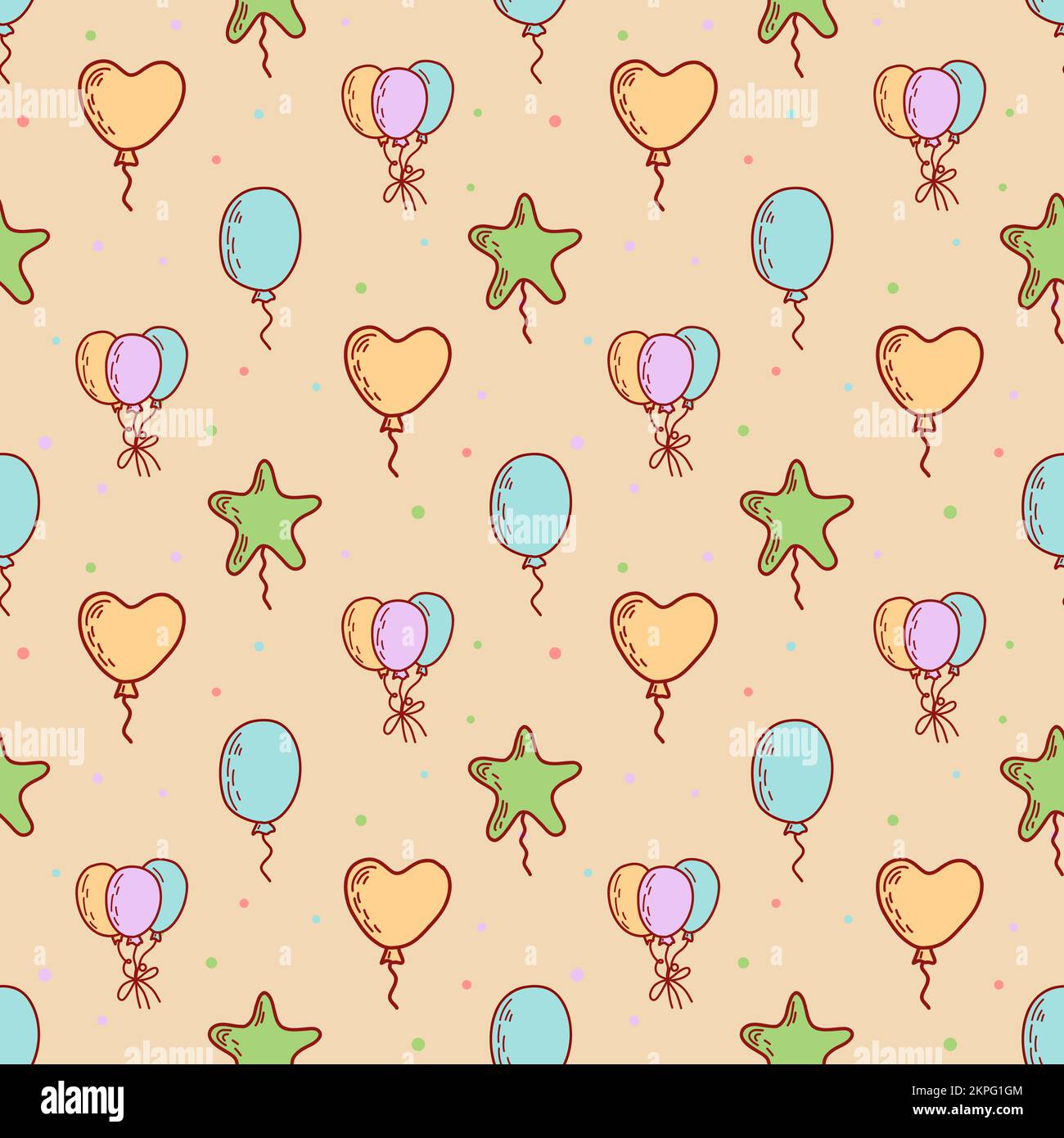Happy birthday hand drawn balloons seamless pattern. Flat vector Illustration Stock Vector Image ...