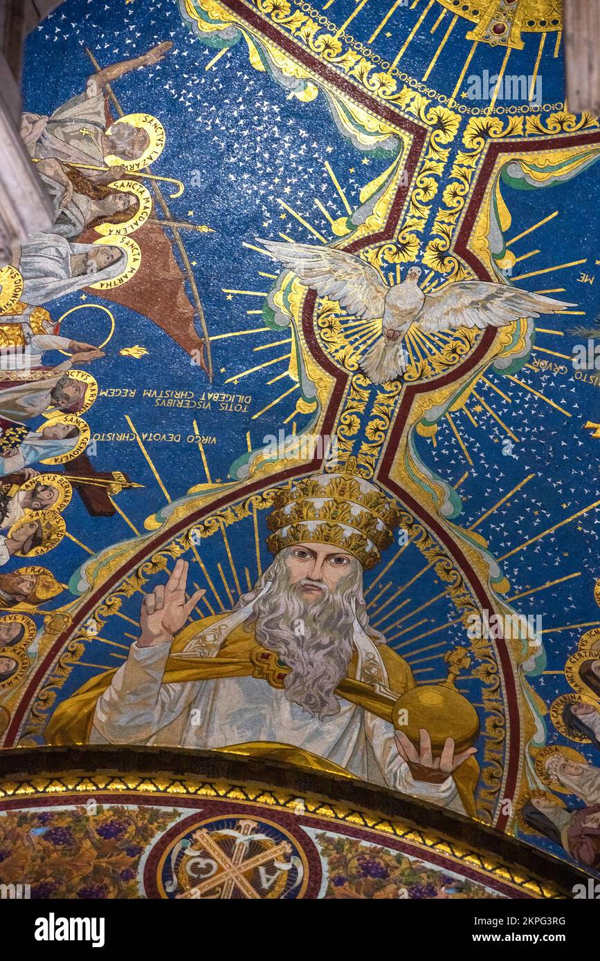 Holy trinity. Holy Spirit and God the Father. Detail of mosaics Christ ...