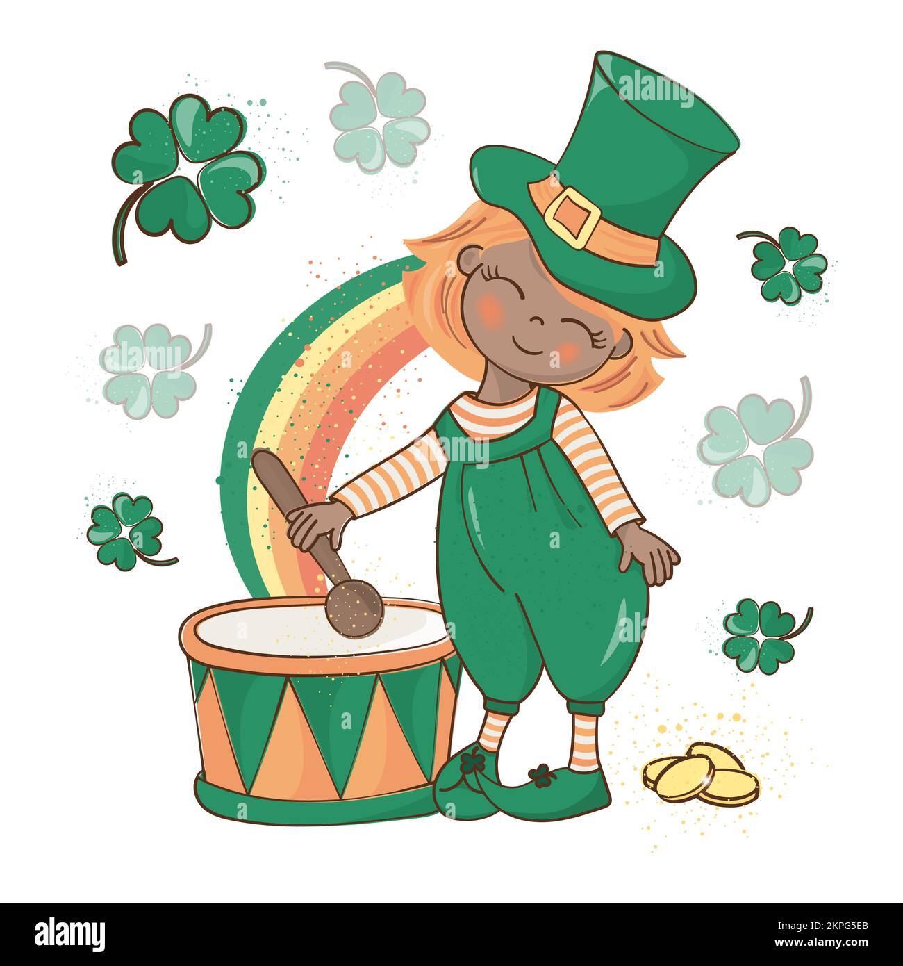 PATRICK DRUM Red Haired Leprechaun Boy In Green Hat And Green Pants On ...