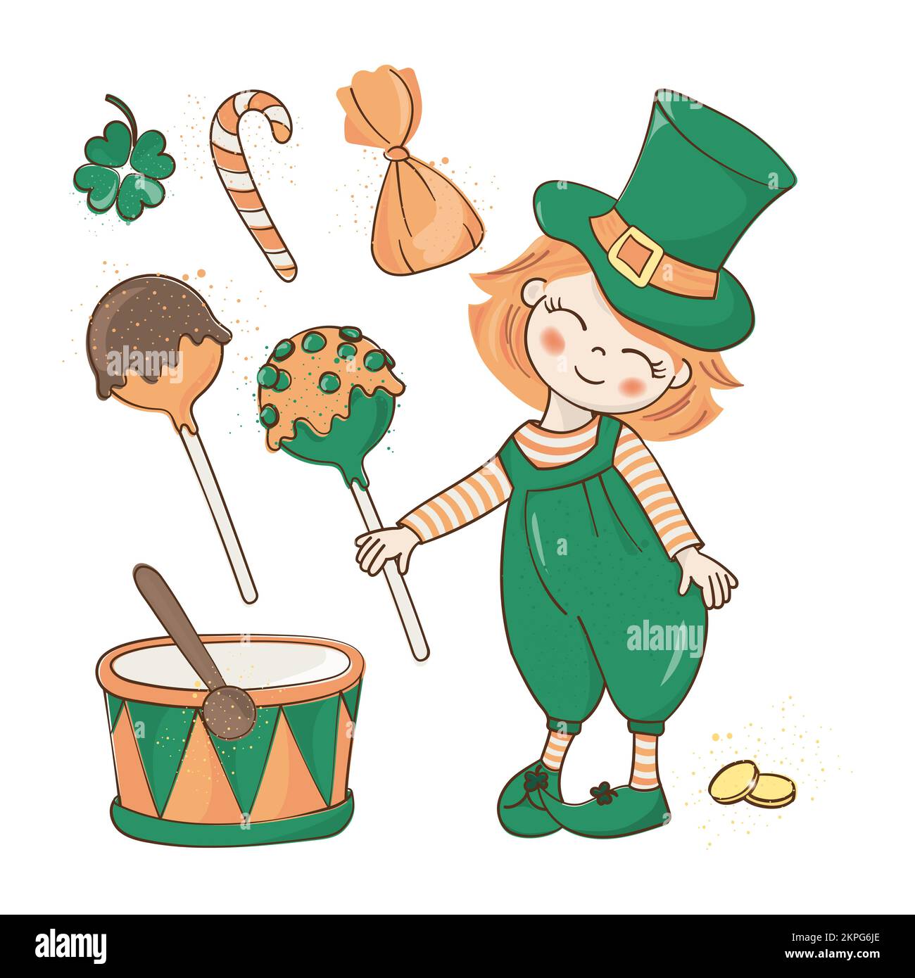 PATRICK BIRTHDAY Red Haired Boy In Green Pants And Hat Holding A ...