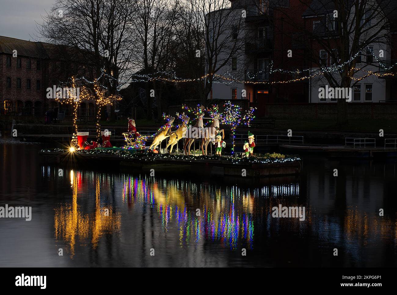 Christmas lights with Santa on a sledge Stock Photo - Alamy