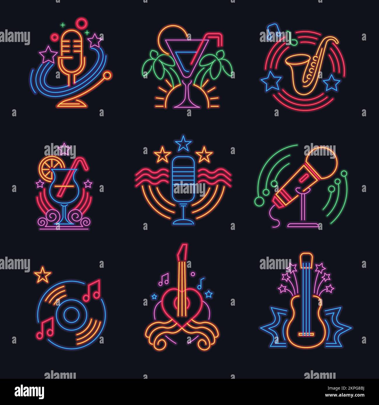 Neon sign guitar night Stock Vector Images - Alamy