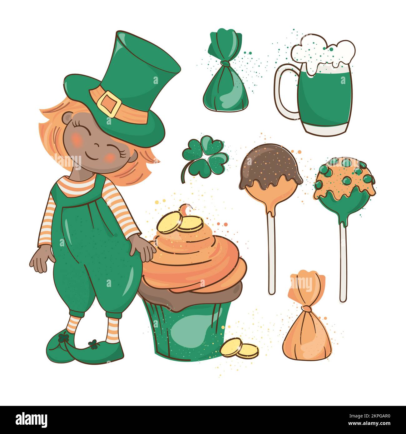 PATRICK SWEET Red Haired Leprechaun Boy In Green Hat With Coin Cupcake ...
