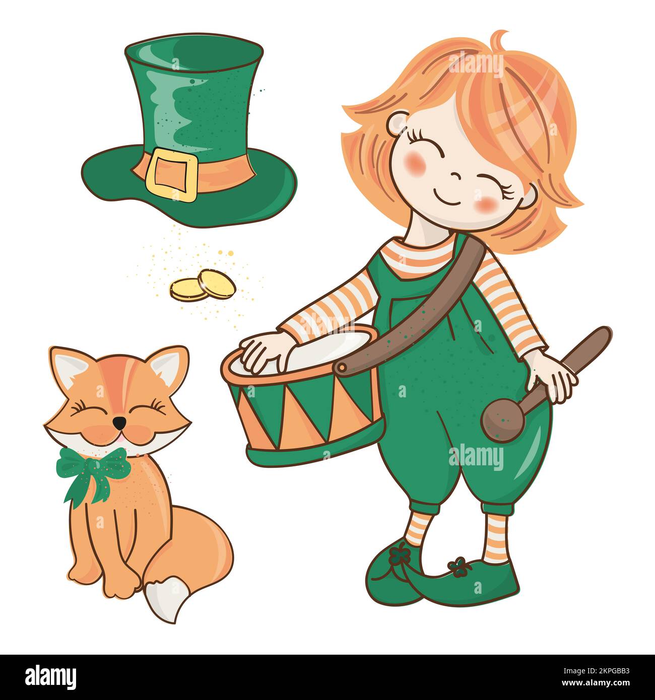 PATRICK CORTEGE Red Haired Leprechaun Boy With Drum Green Hat And Fox ...